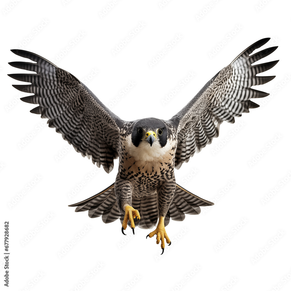 Peregrine Falcon wings spread apart flying, Hayabusa attacking isolated ...