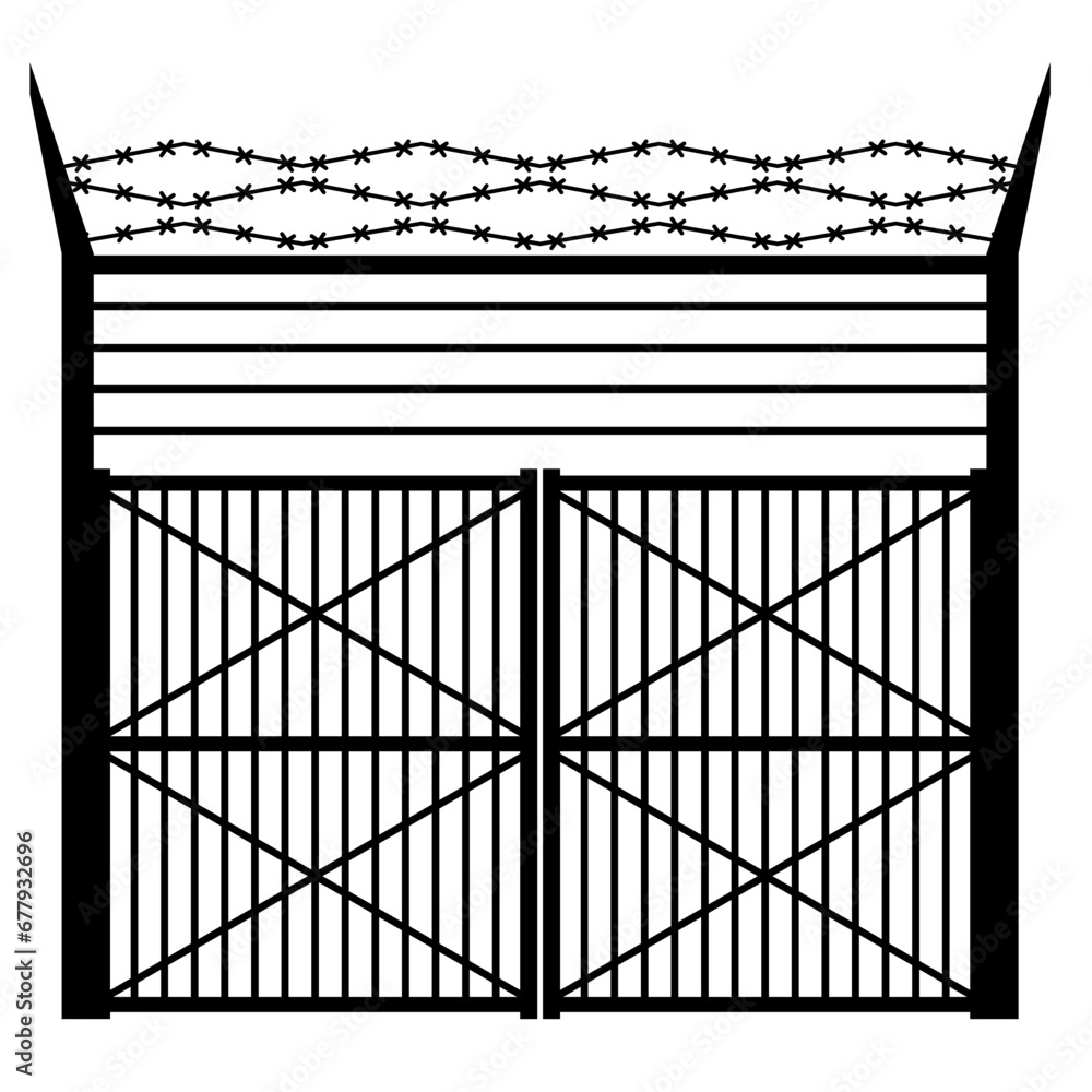 Military gate silhouette vector. Barbed wire gate silhouette can be ...