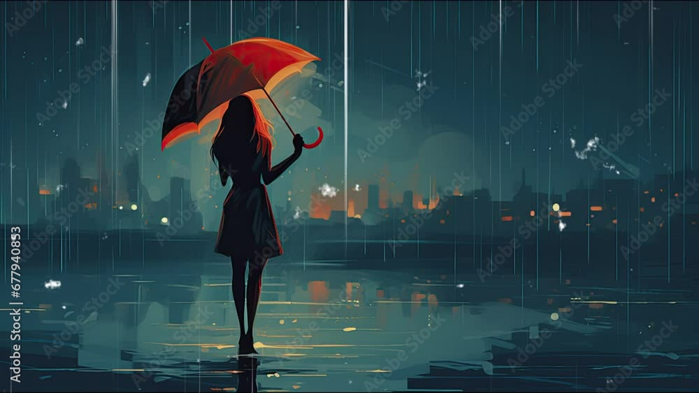 Seamless loop animation. people, athlete. Standing Rainy Night City ...