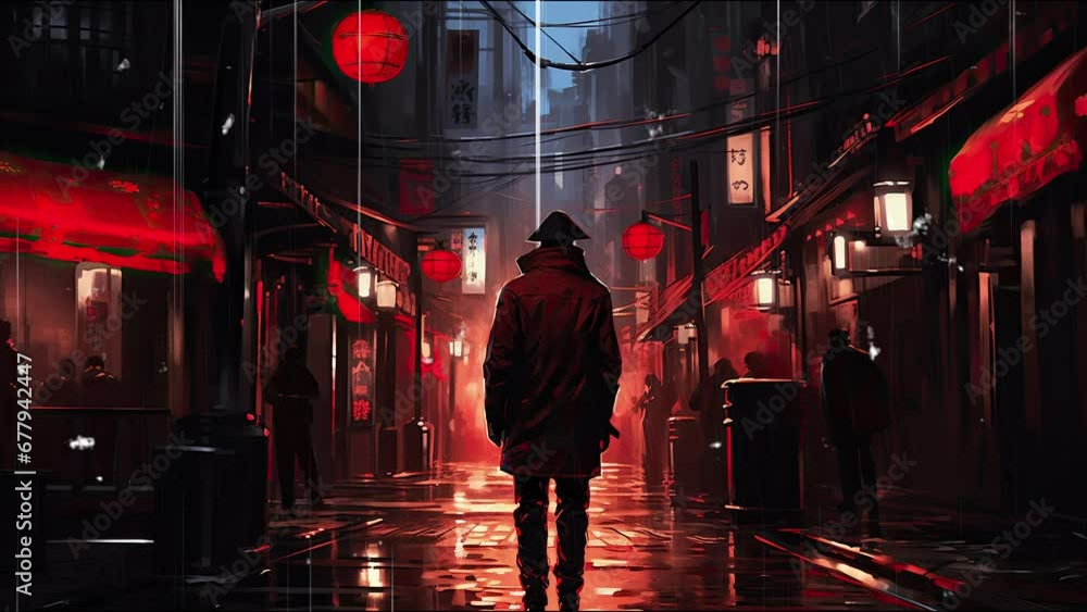 Seamless loop animation. people, teacher. Standing Rainy Night City ...