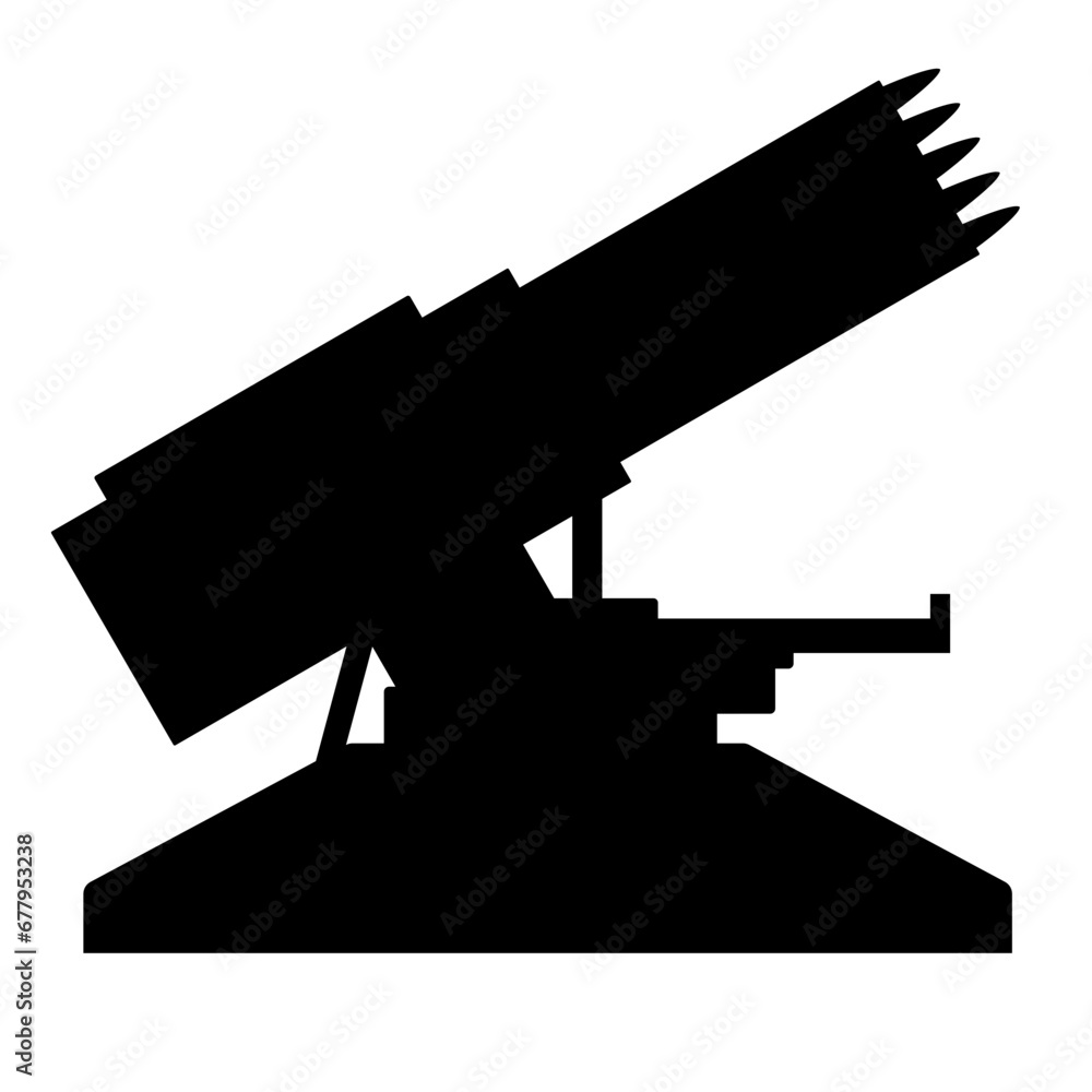 Multiple rocket launcher silhouette vector. Missile launcher turret ...