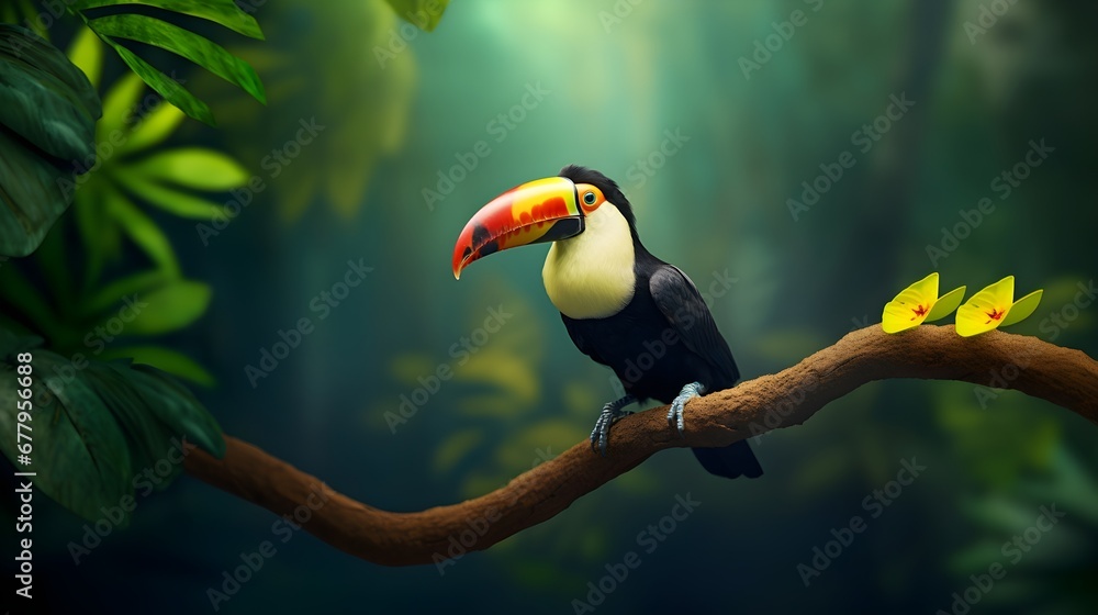 Tucan Perched On A Tree In The Amazon Rainforest Jungle. Generated with ...