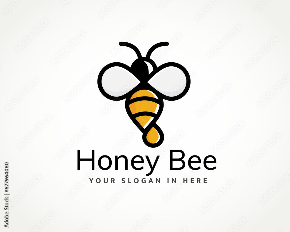 simple flying bee with drop honey logo design template illustration ...