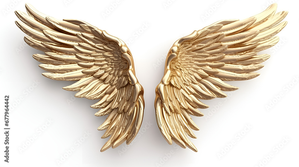 golden wings isolated on white, Wings on a white background with a gold ...