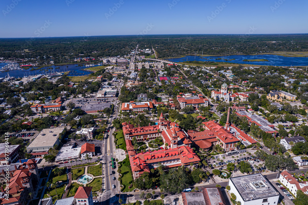 Beautiful aerial view of the St Augustine, the oldest town in USA. the ...