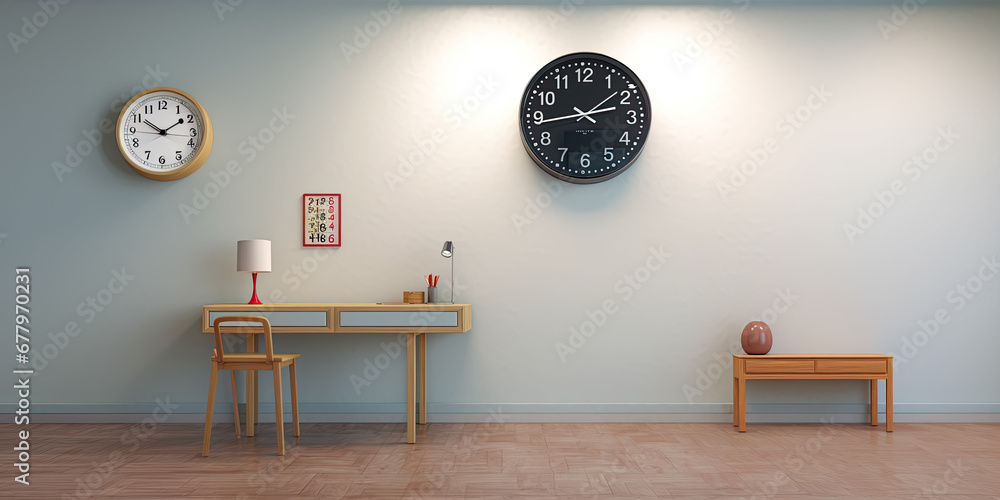 home office cafe with clock, wallpaper, background image, concept of on ...