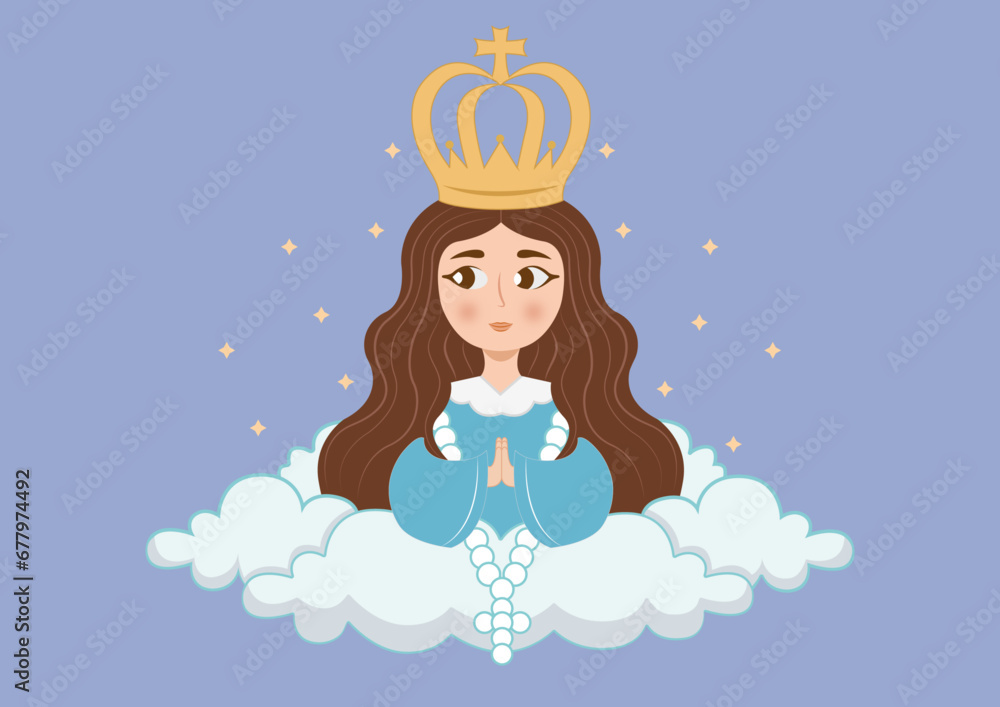 Santa Virgen María en las nubes. Ilustración vectorial en estilo plano ...