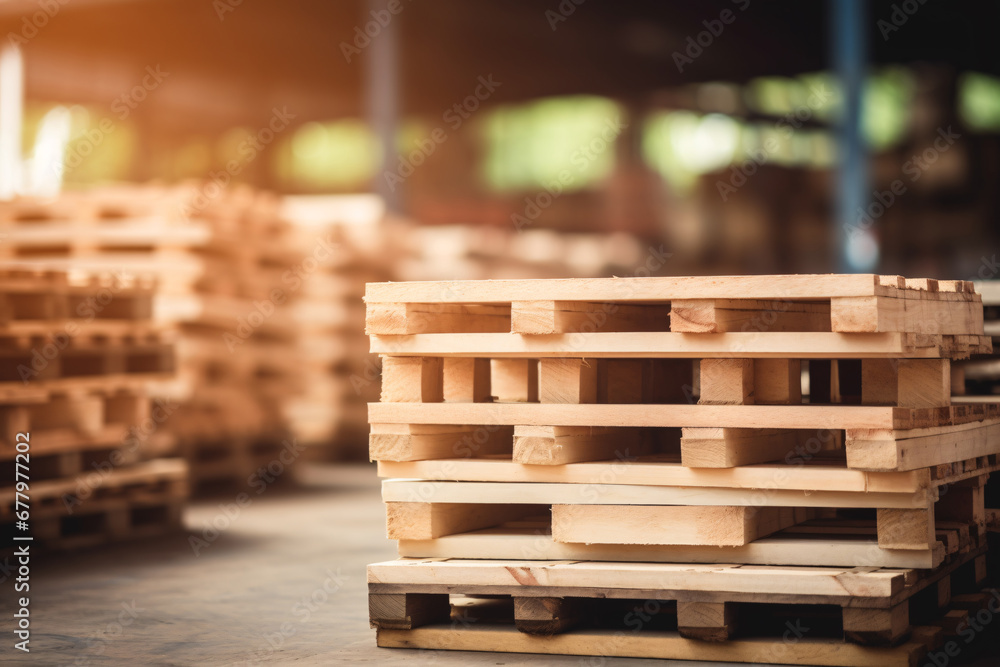 Stack of wooden pallet. Industrial wood pallet at factory warehouse ...