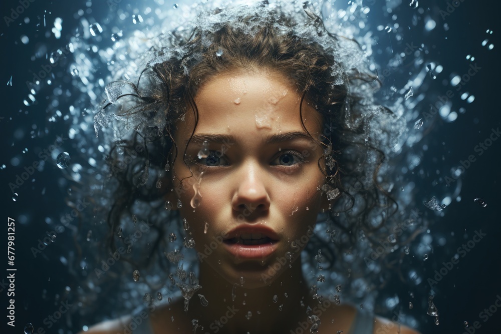 Woman Shocked Raindrops Water Bubbles depicting Mental Health Problems ...