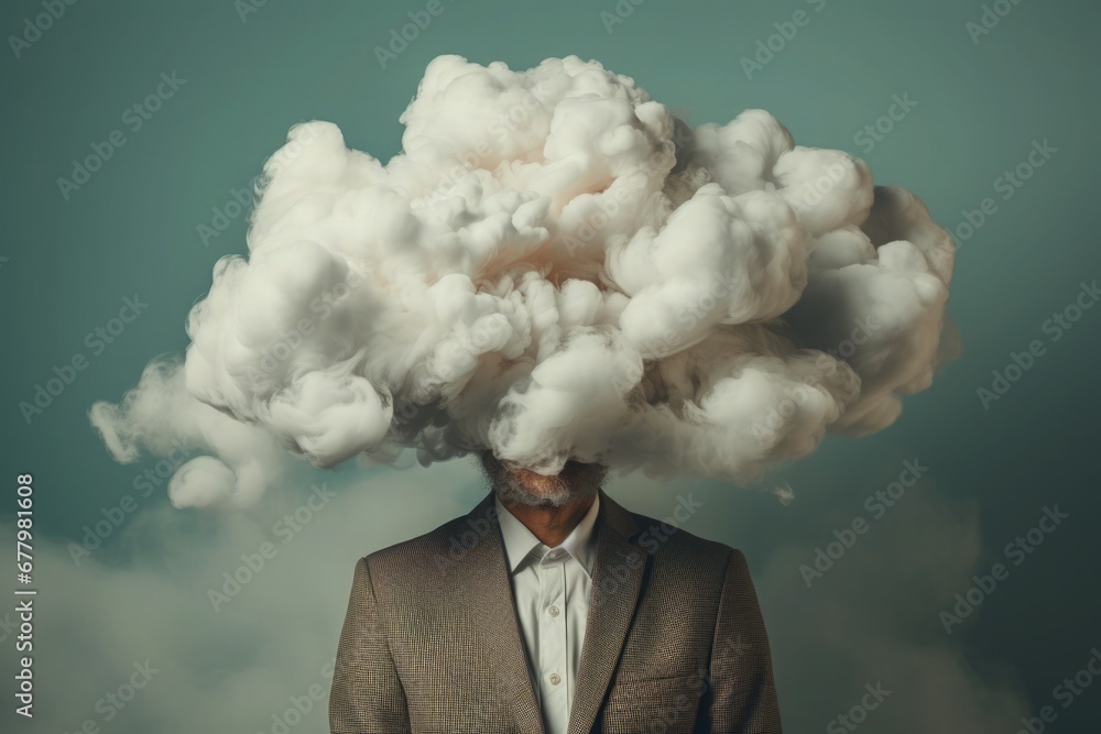 Man with Head in Clouds depicting Thinking Mental Health Problems ...