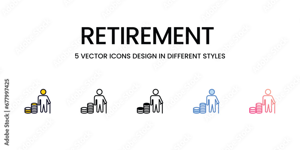 Retirement Icon Design in Five style with Editable Stroke. Line, Solid ...