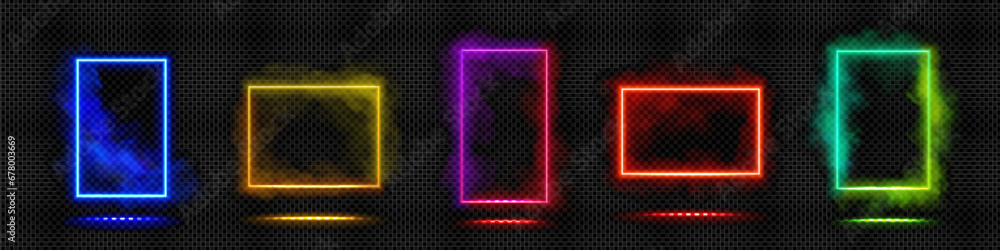 Colorful neon light rectangles set isolated on transparent background ...