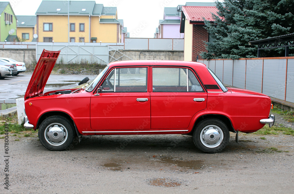 Vinnytsia, Ukraine; November 08, 2023. Old Soviet USSR car VAZ 2101 ...