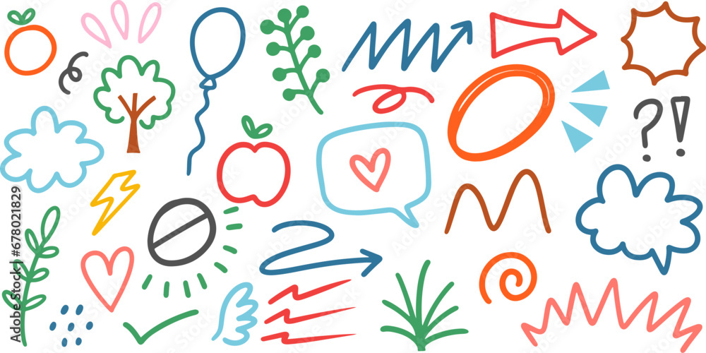 Set of cute pen line doodle element vector. Sketch underline, emphasis ...