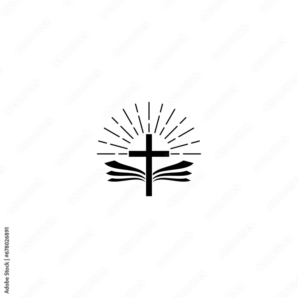 Christian cross and book logo. Holy bible icon isolated on white ...