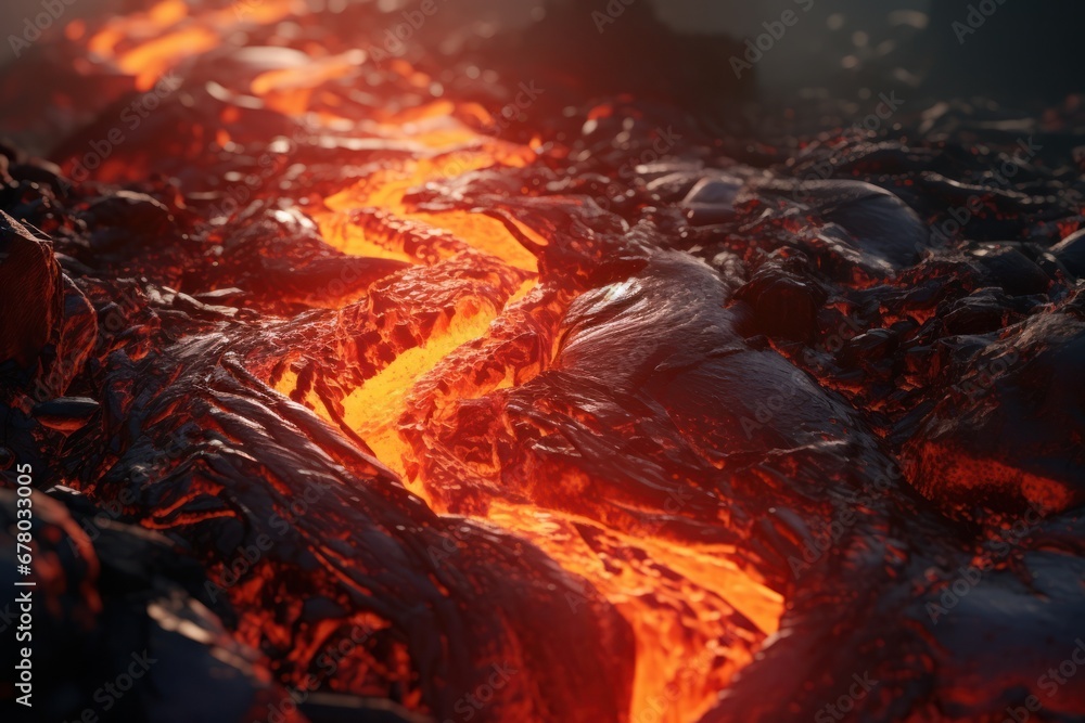 Lava was in the cracks of the earth to view the texture of the glow of ...
