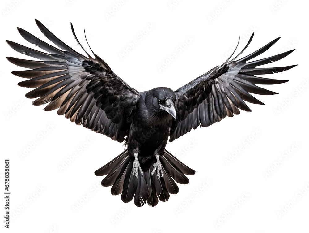 Raven Soaring with Fully Extended Wings Isolated on Transparent or ...