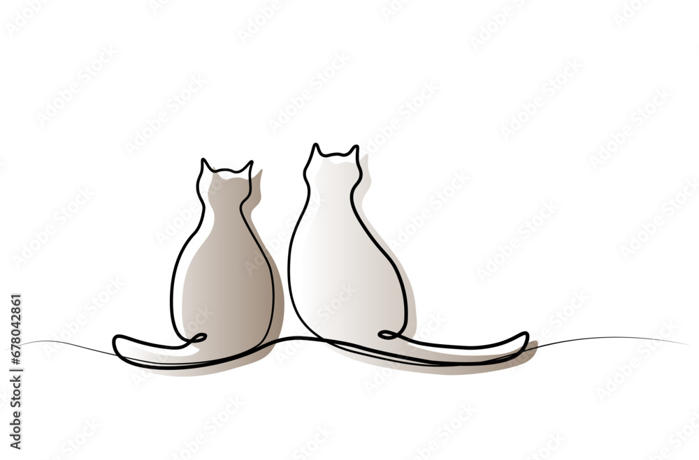 continuous drawing of two cats with one line. cats line art drawings ...