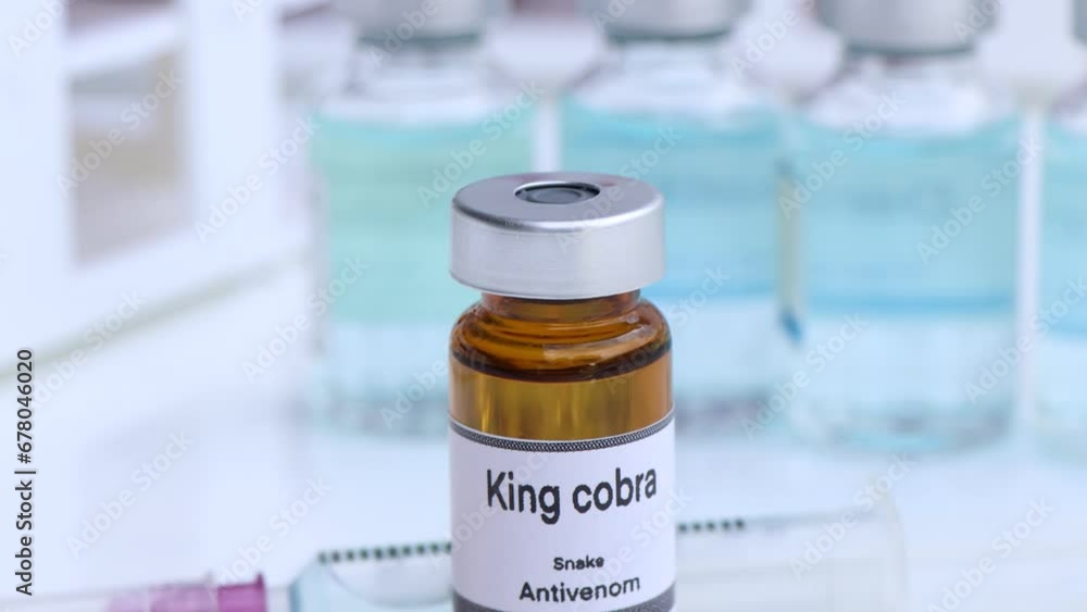 Vidéo Stock king cobra, Snake antivenoms in a vial, Serum for injection ...