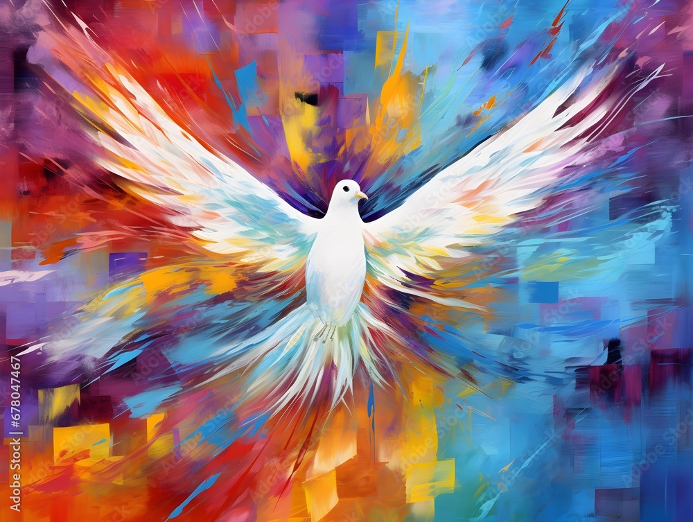 Abstract Art of Colorful Dove Symbolizing Holy Spirit in Christian ...