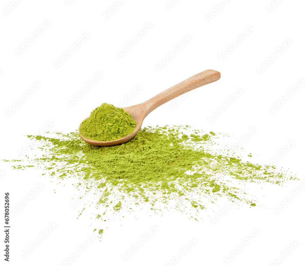 Green matcha powder in a spoon isolated on white bcakground Stock Photo ...