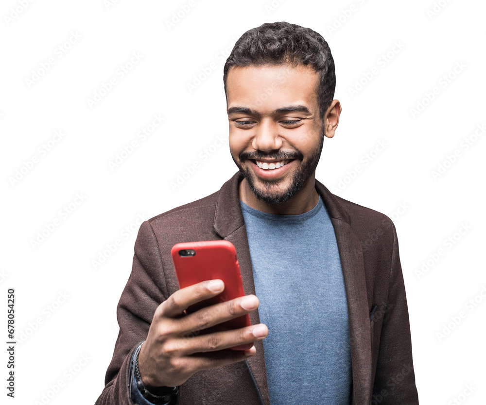 Young handsome man using smartphone isolated transparent PNG, Smiling student men looking at ...