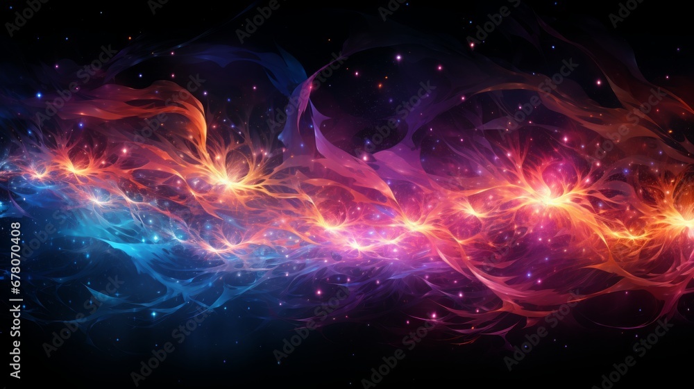 Abstract representation of vibrant cosmic activity with interweaving ...