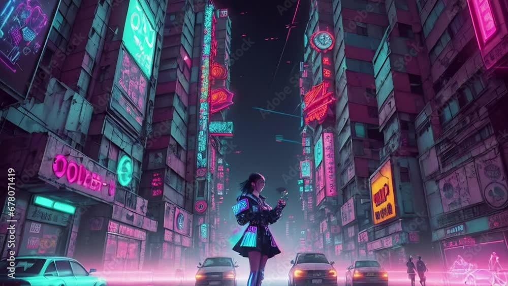 Cyberpunk cityscape in neon style. Cyberpunk metropolis with futuristic ...