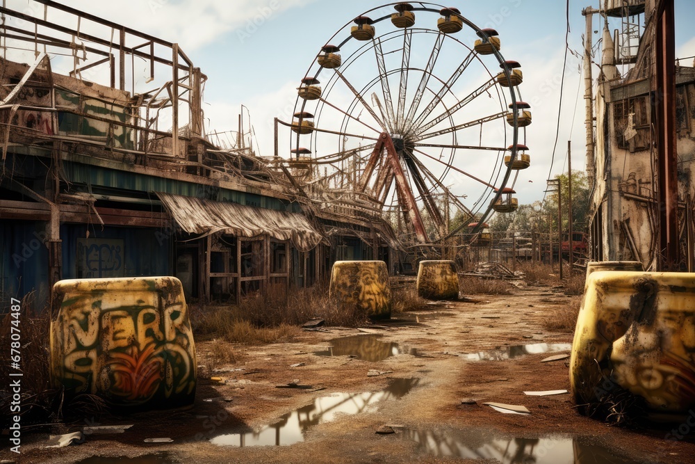 Abandoned Amusement Park In Postapocalyptic World. Сoncept Dark And Moody Portraits, Urban ...