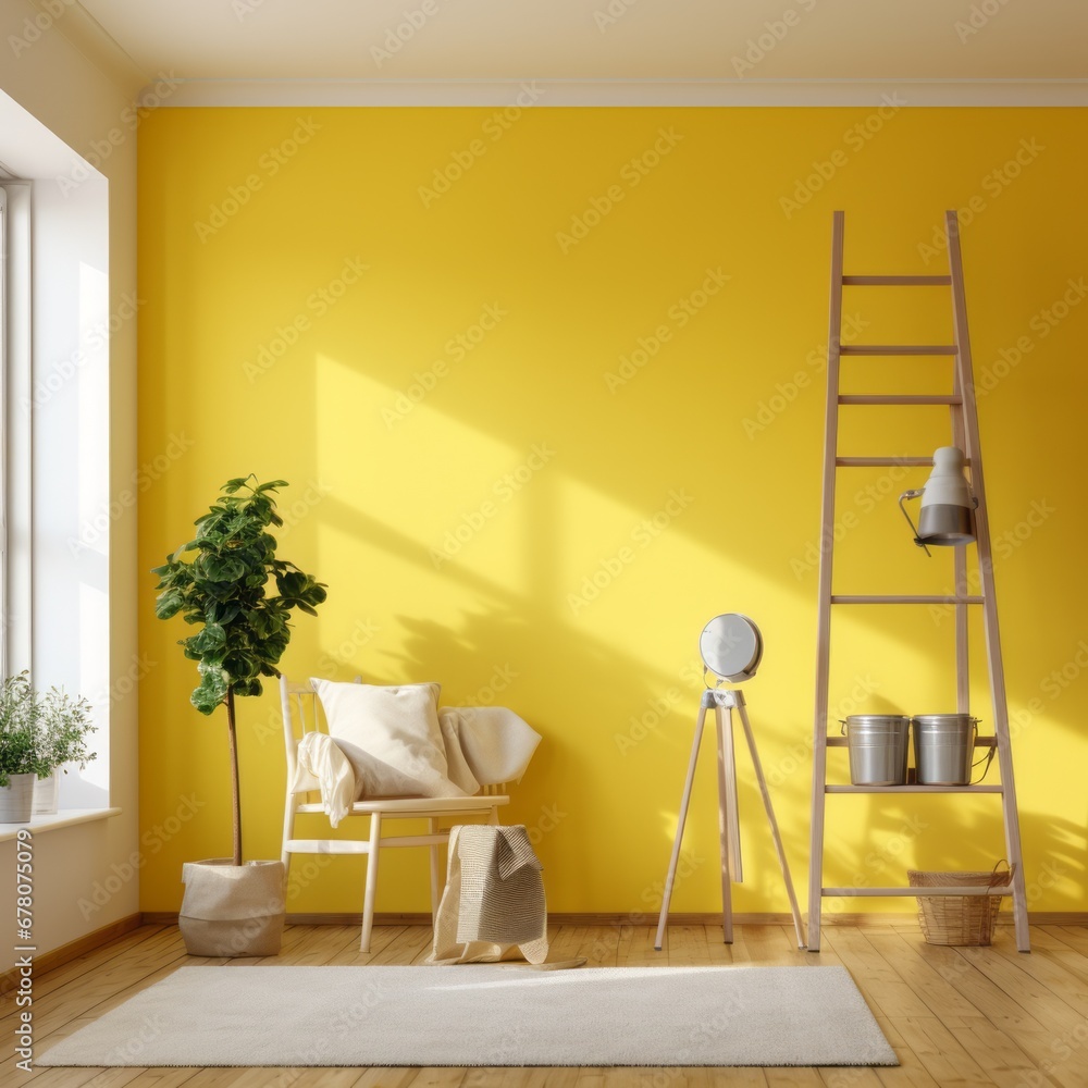 Fresh Beginnings: Room Transformation with Yellow Wall Paint, Ladder ...