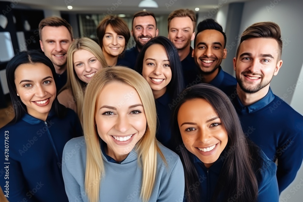 Enthusiastic Team Photo Captures Camaraderie In Modern Office Unified ...