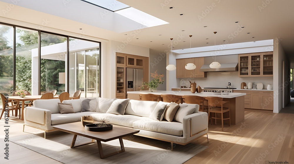 A modern minimalist home interior design with clean lines, sleek ...