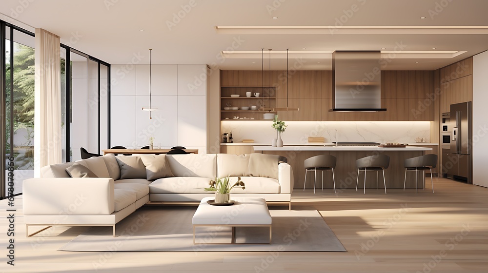 A modern minimalist home interior design with clean lines, sleek ...