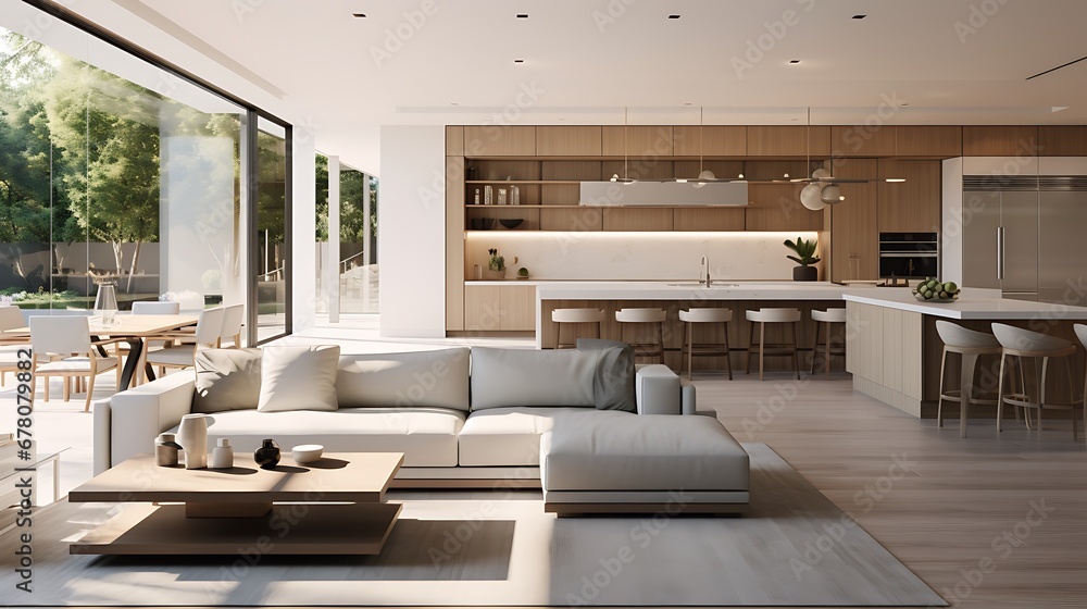 A modern minimalist home interior design with clean lines, sleek ...