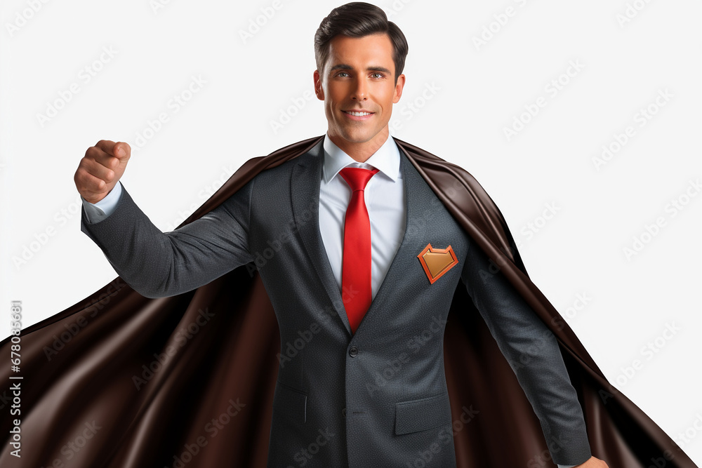 Corporate Hero: Businessman Wearing a Superhero Cape, Isolated on a ...