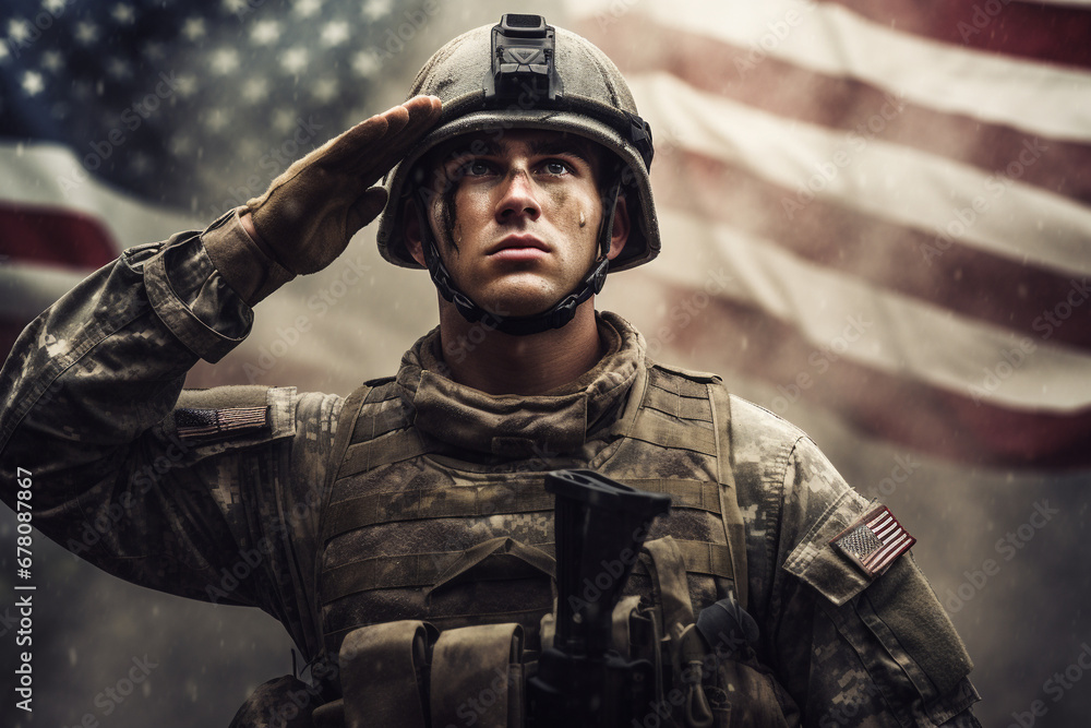 Pride and Service: Patriotic Young Soldier Saluting with Honor Outdoors ...