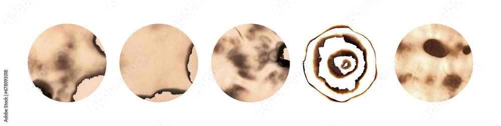 burnt paper texture stain for template. Circle spots isolated on white ...