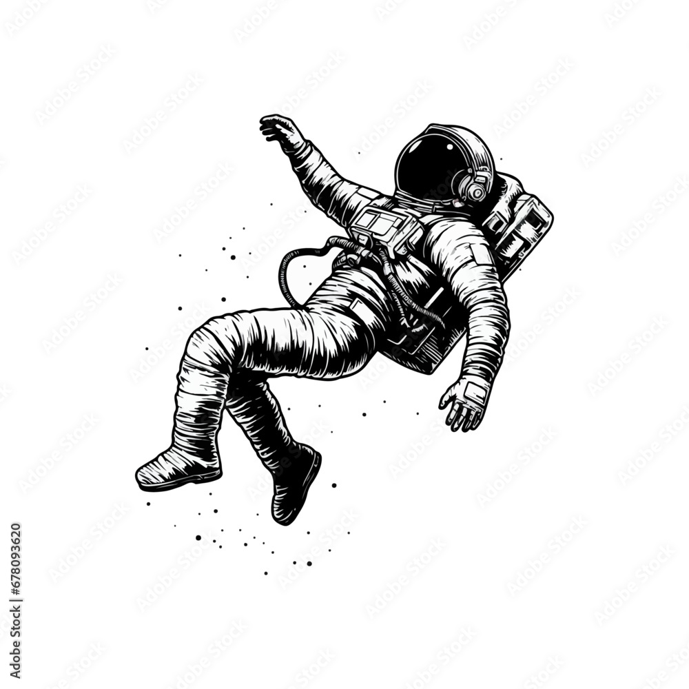vector Astronaut in space hand drawn sketch in doodle style ...