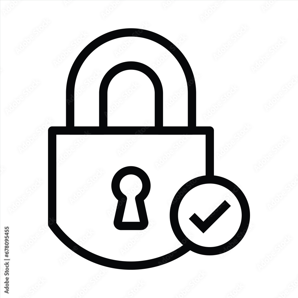padlock check mark icon. access security & protection success symbol ...