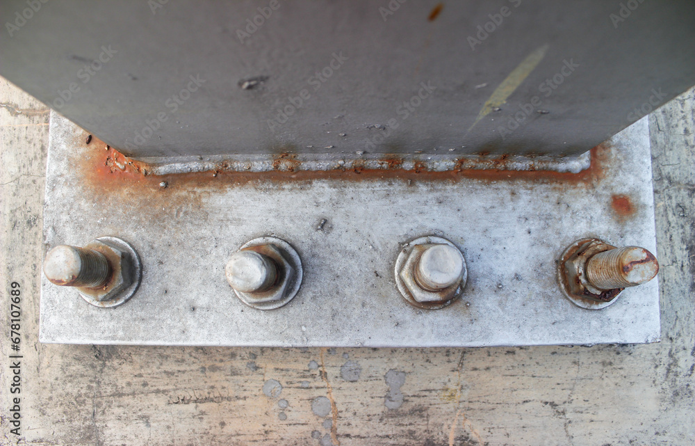 four bolts supporting the iron pillars are installed outside the house ...