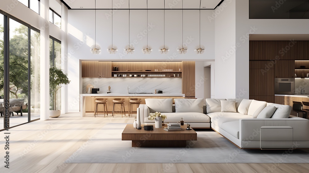 A modern minimalist home interior design with clean lines, sleek ...