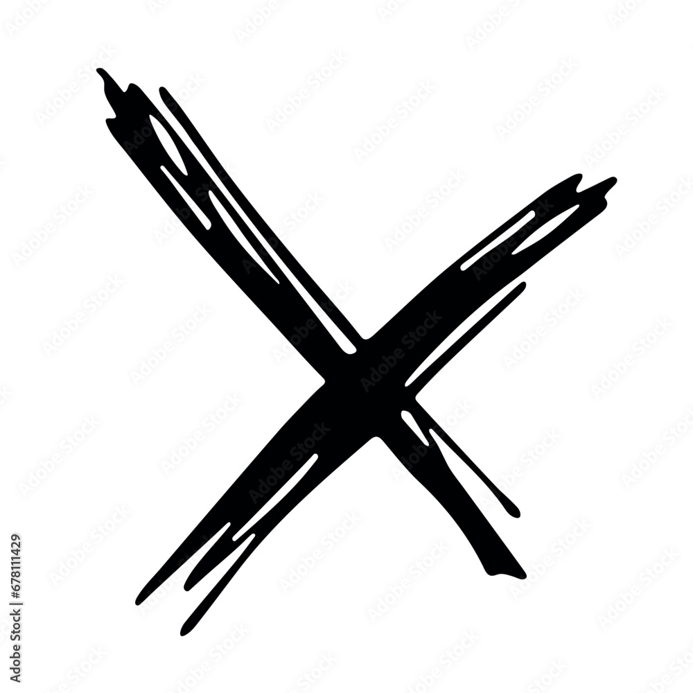 Hand drawn cross mark illustration. Marker wrong sign clipart. Ink ...