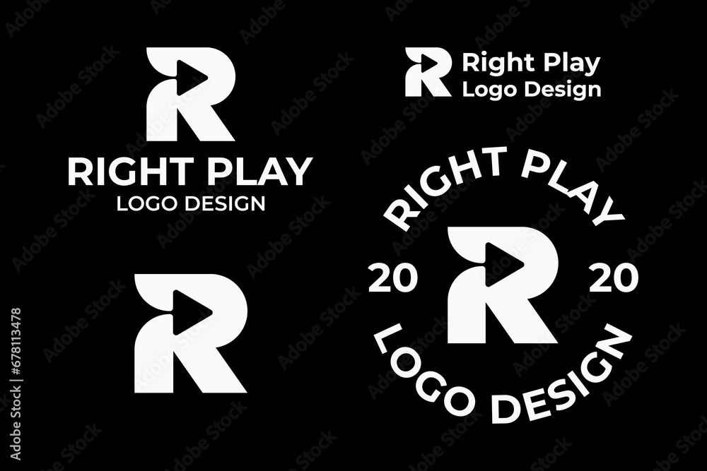 Letter R Right arrow play logo icon stamp label sticker design with ...