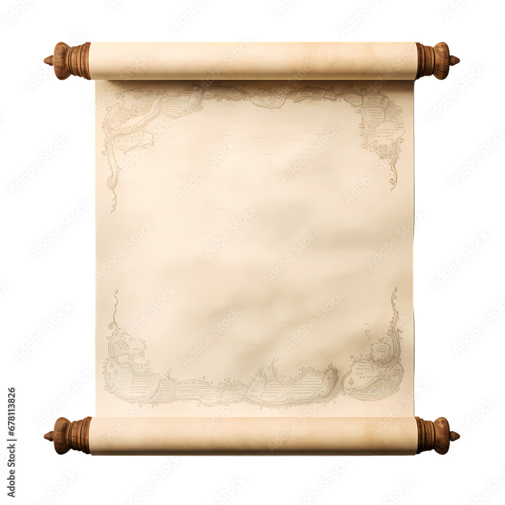 Medieval parchment on transparent background, white background ...