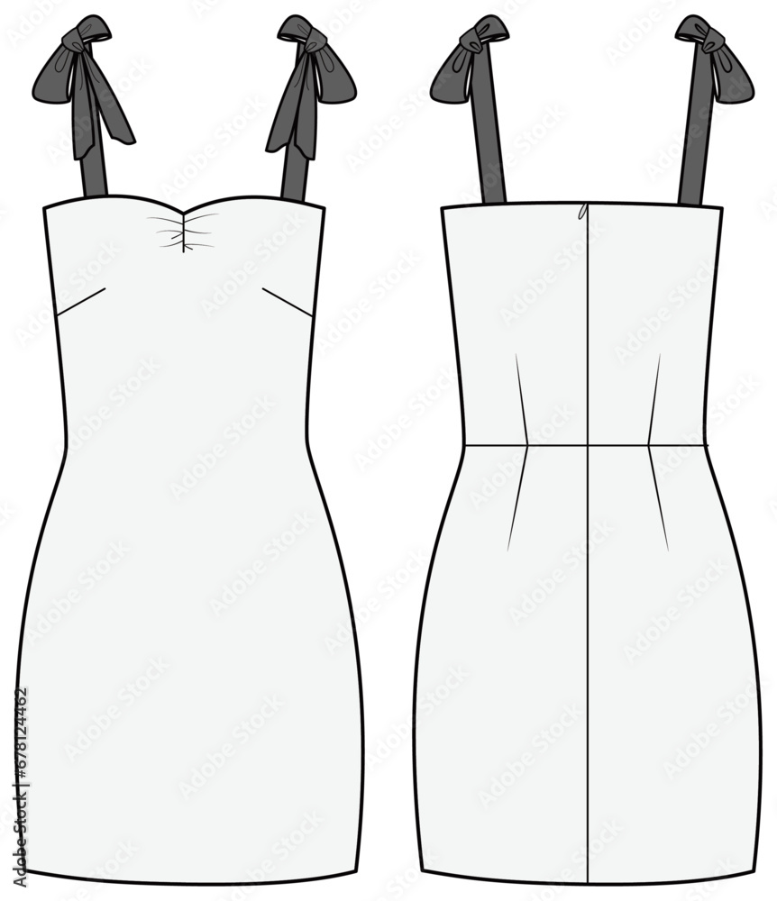 Body Fit, Back Zipper Dress With Side Slit Front and Back View Vector ...