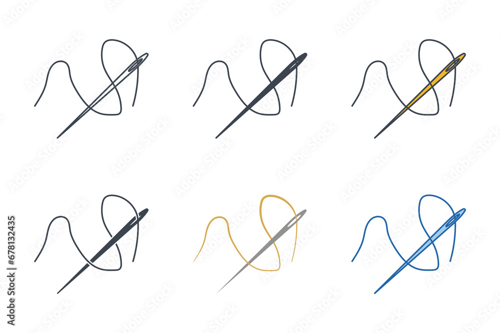Sewing Needle icon collection with different styles. Needle with thread ...