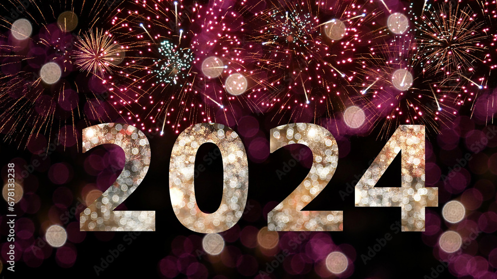 firework of year 2024 greeting during new year eve countdown ...