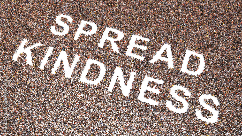 Concept or conceptual large community of people forming SPREAD KINDNESS ...