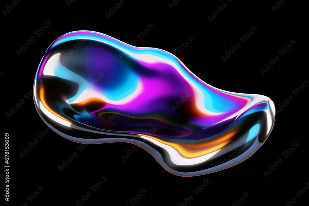 Bold holographic liquid metal shape isolated. Iridescent wavy melted ...