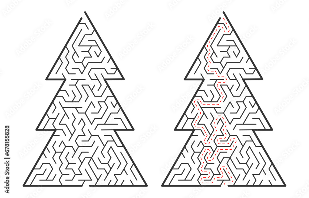 Maze game for kids. Labyrinth in the shape of a Christmas tree. Maze ...
